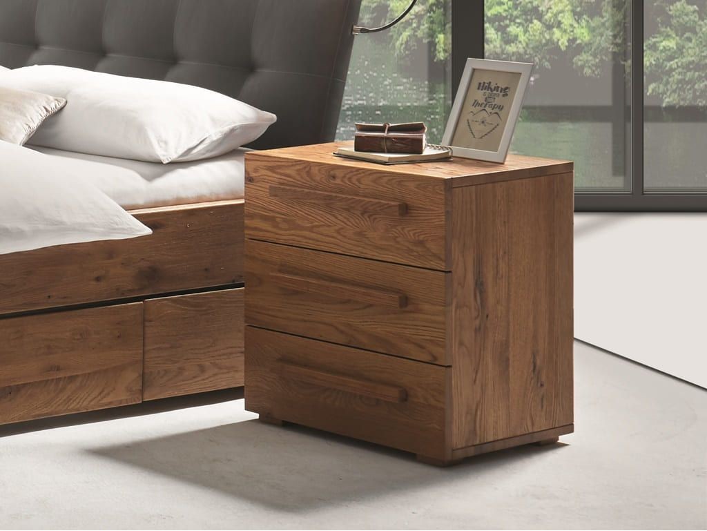 Chevet Léo haut 3 tiroirs 47 cm en chêne sauvage massif - Chevet en ...