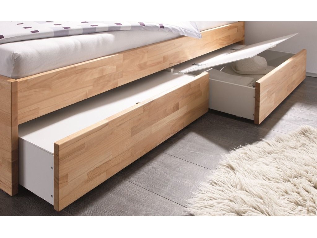 Lit Spazio en hêtre massif avec tiroirs. Hasena fabricant Suisse. Meuble chambre. Le Monde du Lit